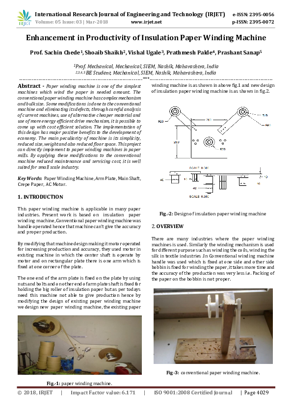 (PDF) Enhancement in Productivity of Insulation Paper Winding Machine