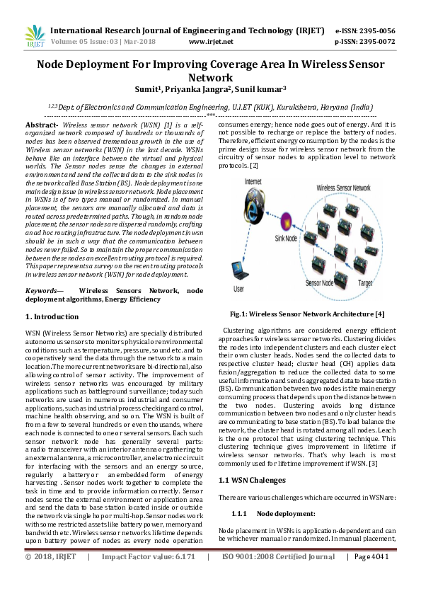 Pdf Node Deployment For Improving Coverage Area In Wireless Sensor Network