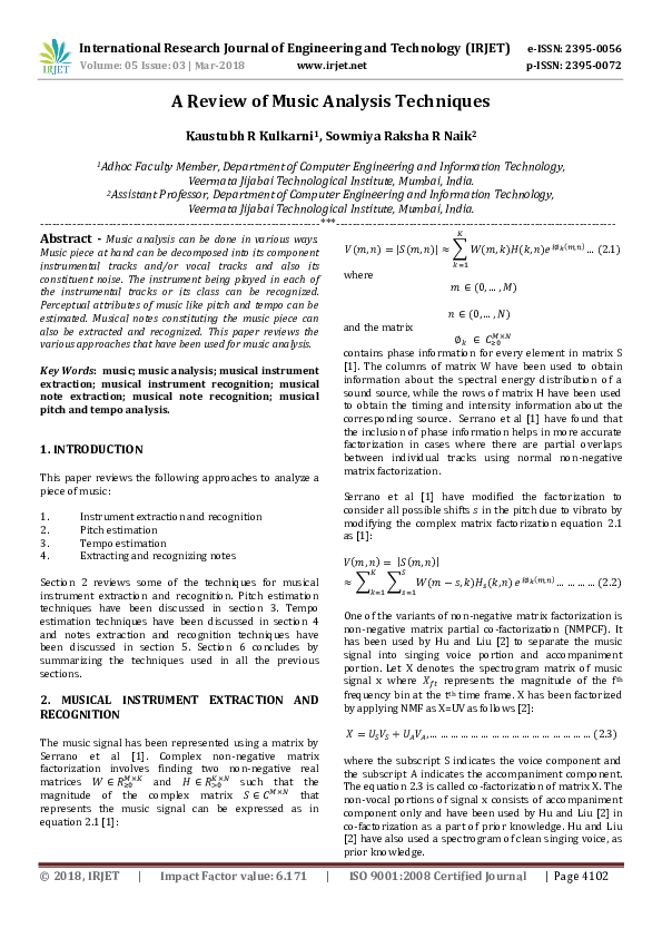 (PDF) A Review of Music Analysis Techniques