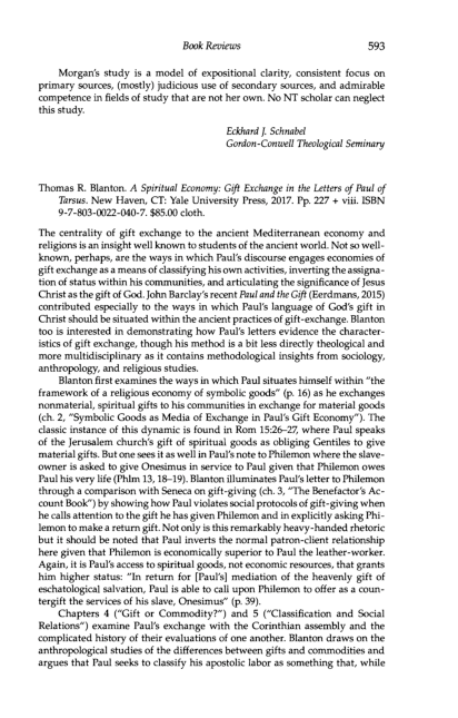 (PDF) Joshua Jipp, Review of Thomas Blanton, A Spiritual Economy