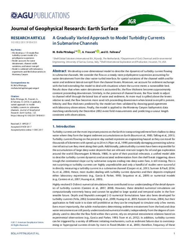 (PDF) A Gradually Varied Approach to Model Turbidity Currents in Submarine Channels | Michele ...