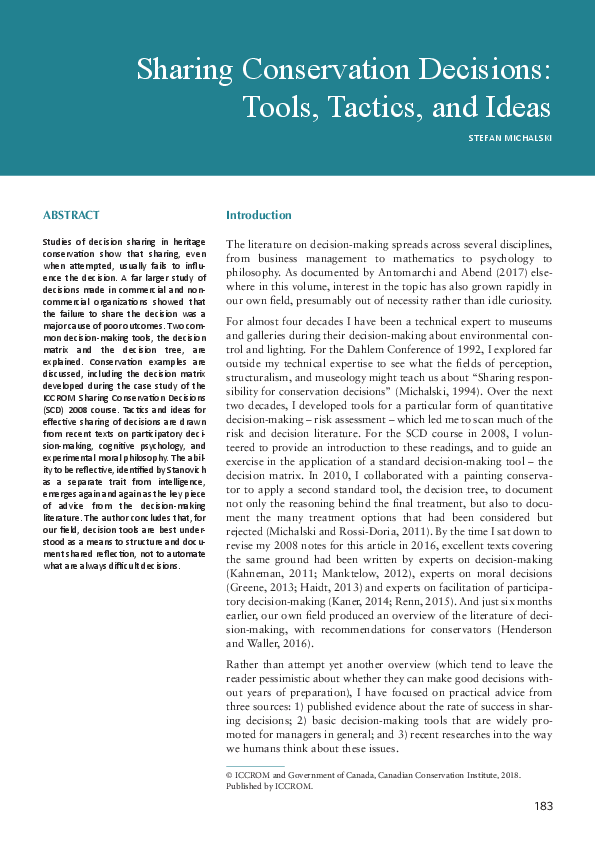 (PDF) 2018 Sharing Conservation Decisions: Tools, Tactics, and Ideas