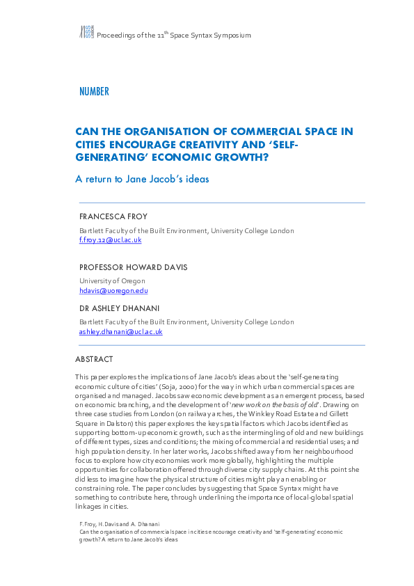 (PDF) Proceedings of the 11 th Space Syntax Symposium: Can the organisation of commercial space ...