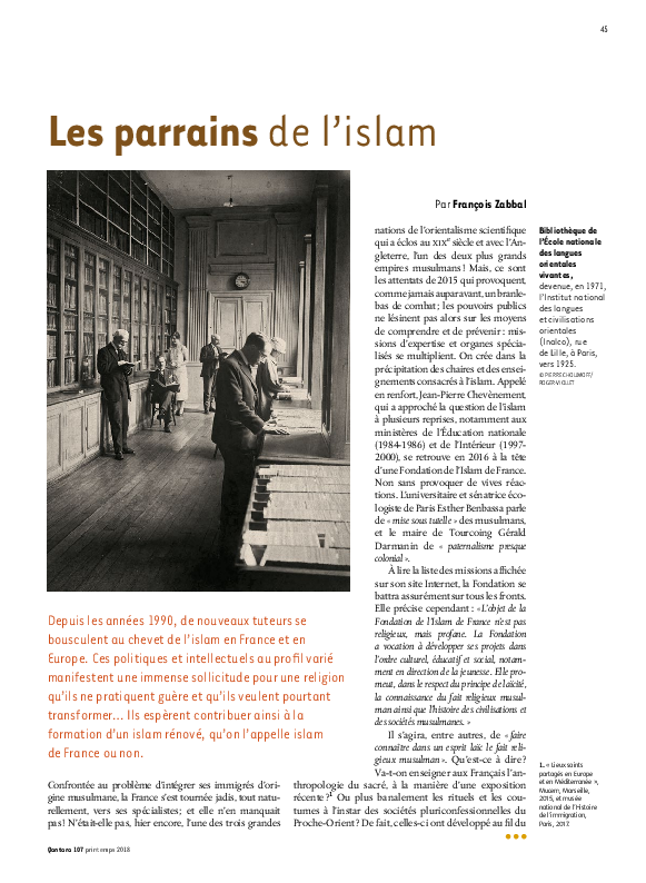(PDF) Les parrains de l'islam, paru dans Qantara, 107, printemps 2018