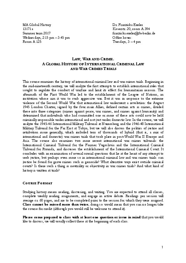 (PDF) Law, War and Crime. A History of International Criminal Law and ...