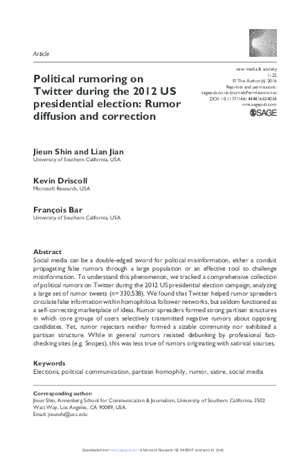 (PDF) Political rumoring on Twitter during the 2012 US presidential ...