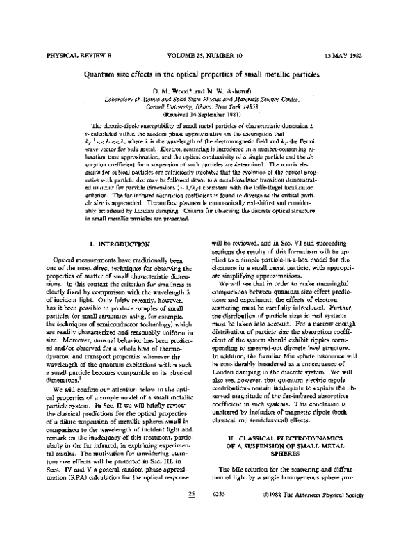 (PDF) Quantum size effects in the optical properties of small metallic ...