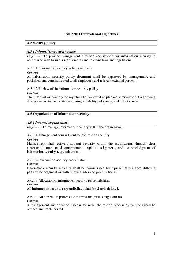 (PDF) ISO 27001 Controls and Objectives