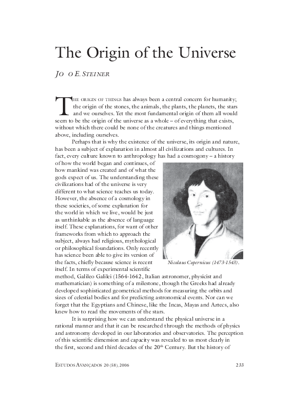 (PDF) The Origin of the Universe