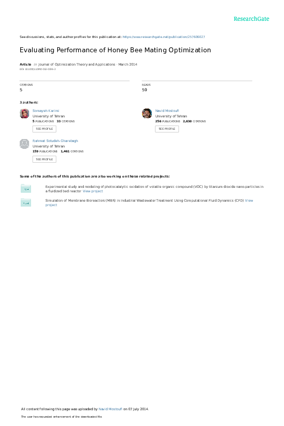 (PDF) Evaluating Performance of Honey Bee Mating Optimization