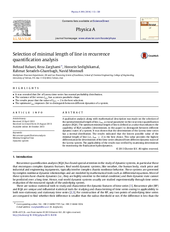 (PDF) Selection of minimal length of line in recurrence quantification analysis