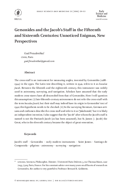 (PDF) Gad Freudenthal, “Gersonides and the Jacob’s Staff in the ...