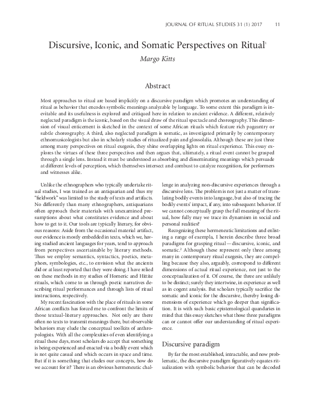 (PDF) Discursive, Iconic, and Somatic Perspectives on Ritual, Journal ...