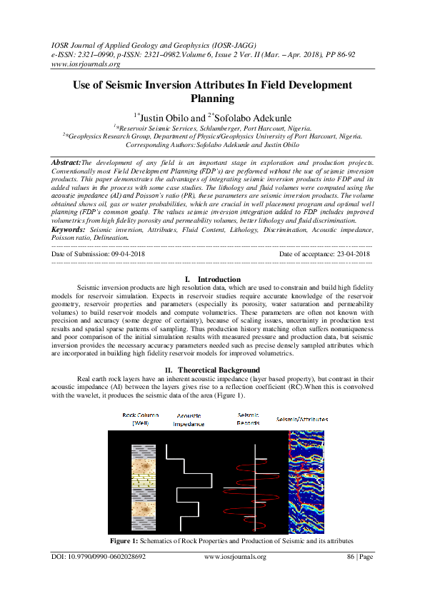 Pdf Use Of Seismic Inversion Attributes In Field Development Planning 1