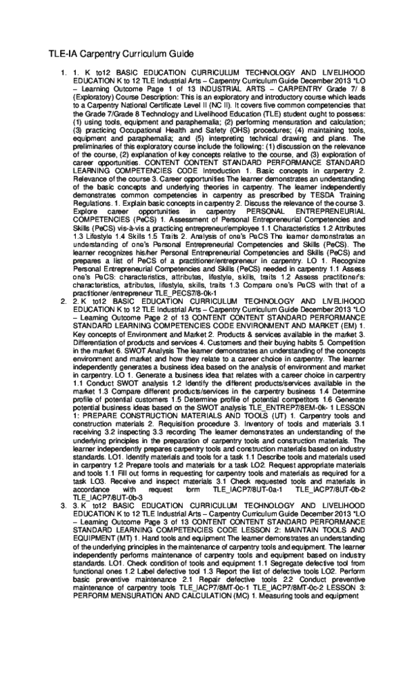 (DOC) TLE-IA Carpentry Curriculum Guide