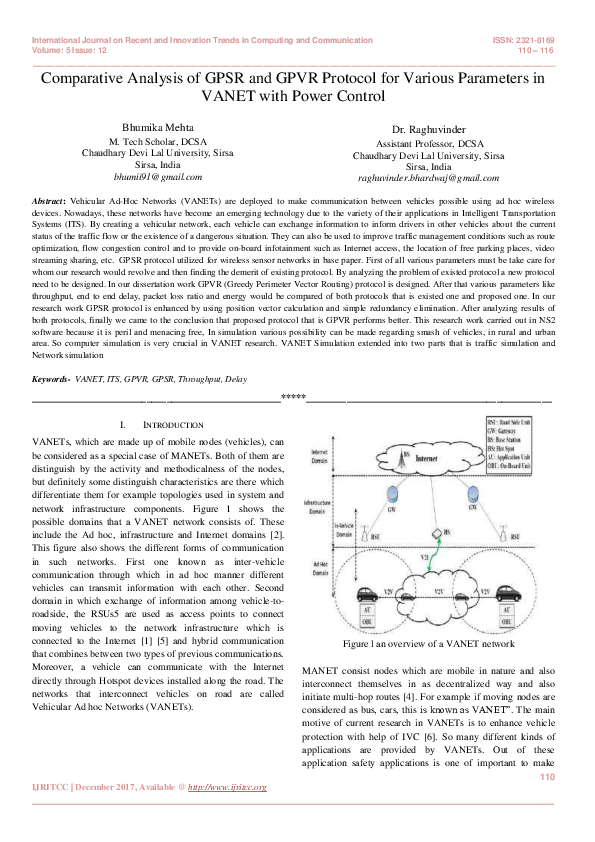 (PDF) Comparative Analysis of GPSR and GPVR Protocol for Various Parameters in VANET with Power ...