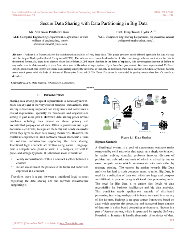 Pdf Secure Data Sharing With Data Partitioning In Big Data