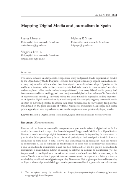 (PDF) Mapping Digital Media and Journalism in Spain