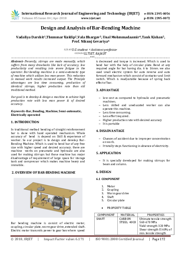 (PDF) Design and Analysis of Bar-Bending Machine