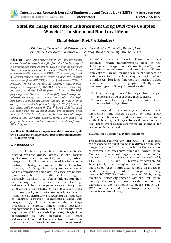 Pdf Satellite Image Resolution Enhancement Using Dual Tree Complex