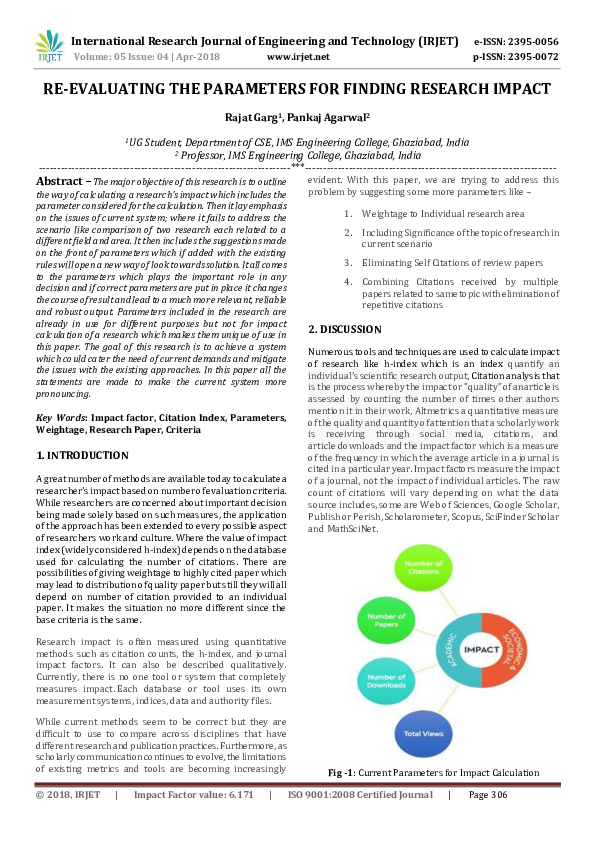 (PDF) Re-Evaluating the Parameters for Finding Research Impact