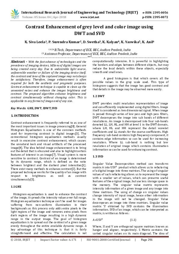 (PDF) Contrast Enhancement of grey level and color image using DWT and SVD