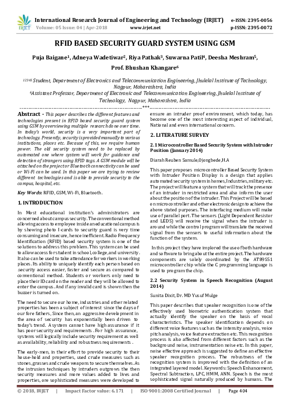 (PDF) RFID Based Security Guard System using GSM