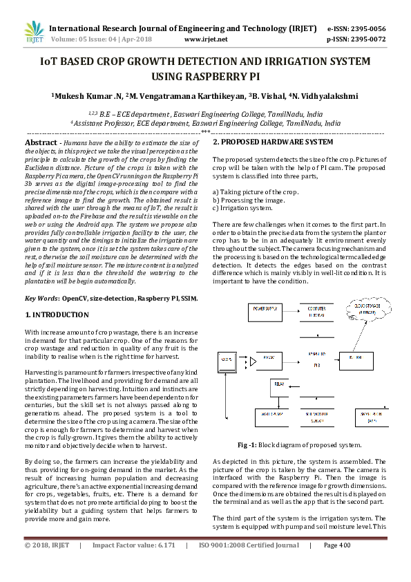 Pdf Iot Based Crop Growth Detection And Irrigation System Using