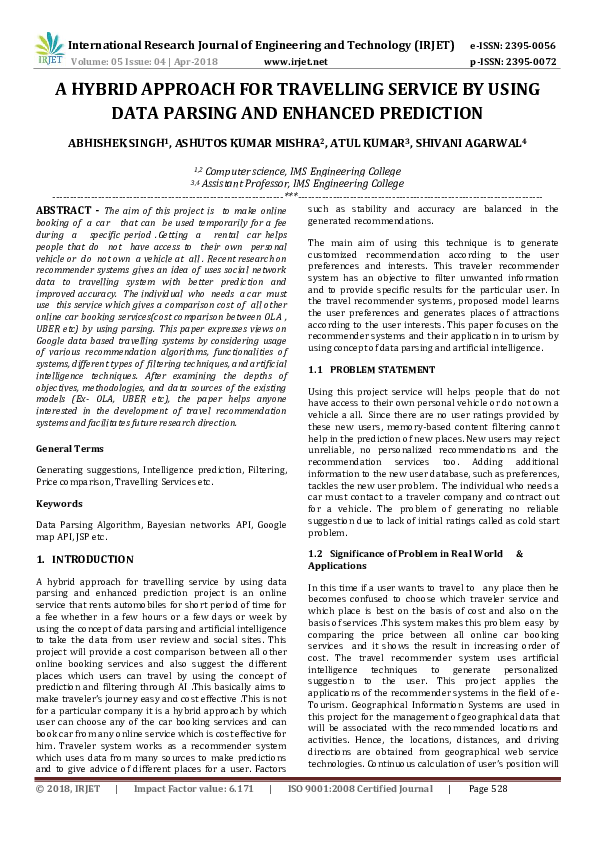 Pdf A Hybrid Approach For Travelling Service By Using Data Parsing