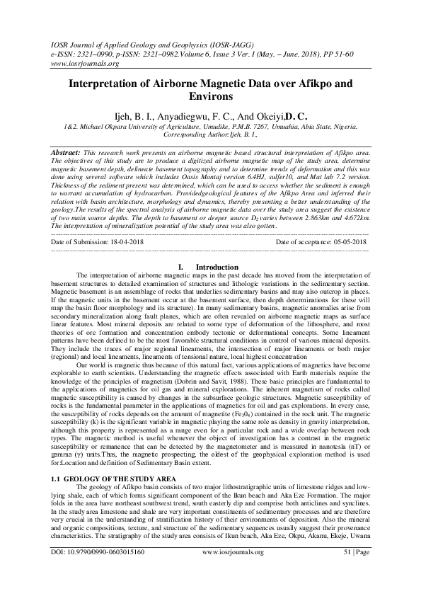 (PDF) Interpretation of Airborne Magnetic Data over Afikpo and Environs