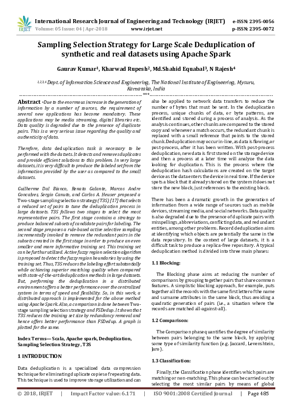 Pdf Sampling Selection Strategy For Large Scale Deduplication Of Synthetic And Real Datasets