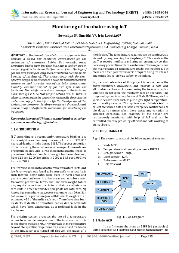 Pdf Monitoring Of Incubator Using Iot 