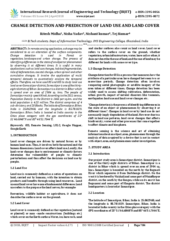 (PDF) CHANGE DETECTION AND PREDICTION OF LAND USE AND LAND COVER