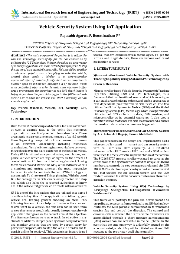 (PDF) Vehicle Security System Using IoT Application