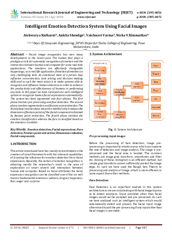 (PDF) Intelligent Emotion Detection System Using Facial Images