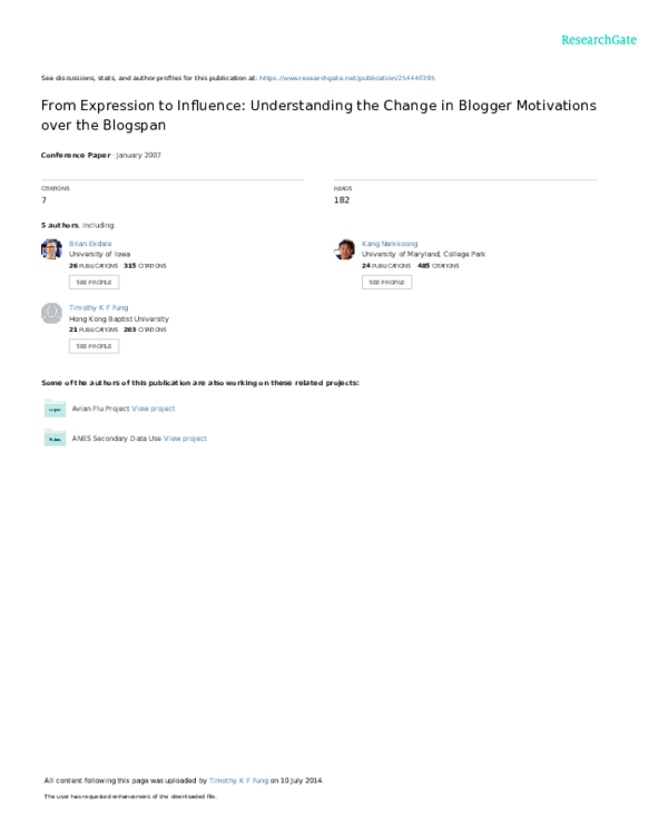 (PDF) From expression to influence: Understanding the change in blogger ...