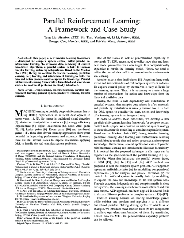 (PDF) Parallel Reinforcement Learning: A Framework and Case Study