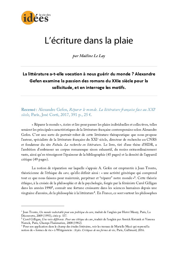 (PDF) Gefen (Alexandre), Réparer le monde. La littérature française ...