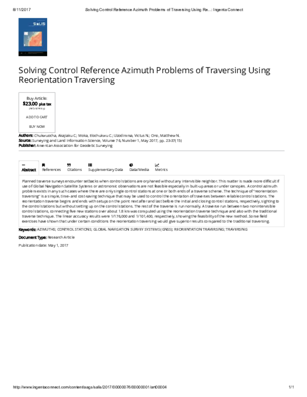 (PDF) Solving Control Reference Azimuth Problems of Traversing Using Reorientation Traversing