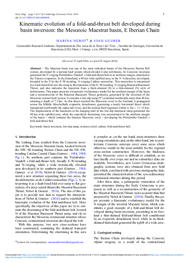 (PDF) Kinematic evolution of a fold-and-thrust belt developed during ...