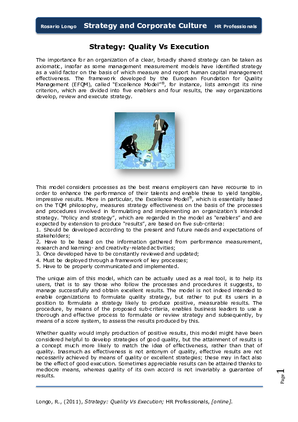 (PDF) Strategy: Quality Vs Execution