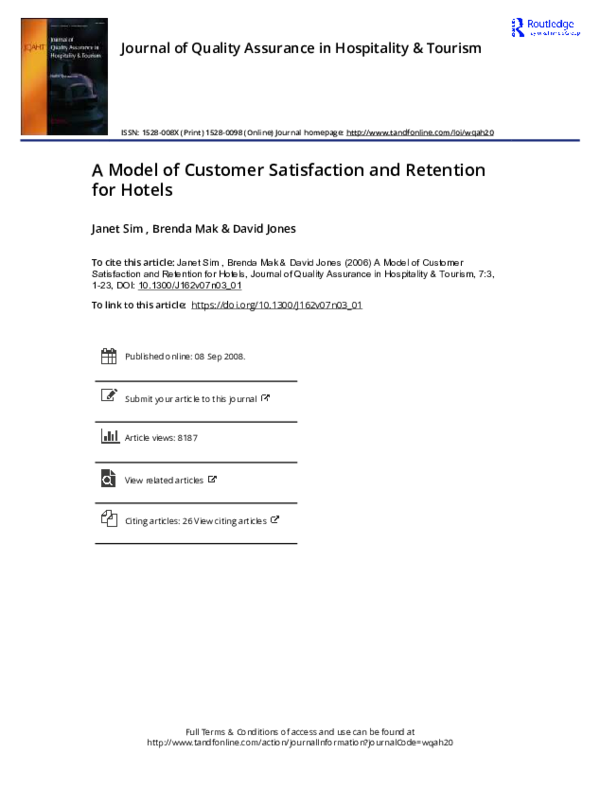 (PDF) Journal of Quality Assurance in Hospitality & Tourism A Model of ...