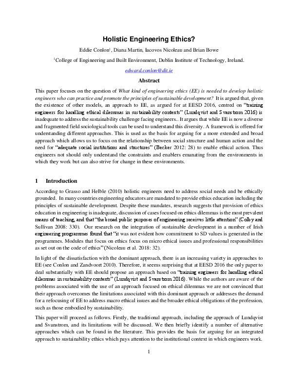 (PDF) Holistic Engineering Ethics?