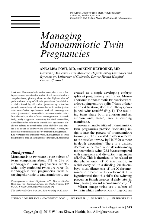 (PDF) Managing Monoamniotic Twin Pregnancies | Camila De La Vega ...