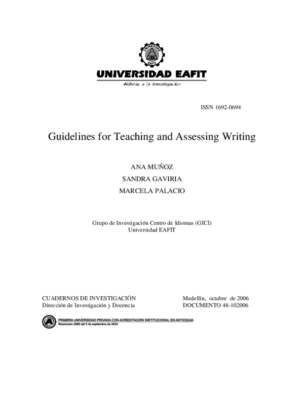 Pdf Guidelines For Teaching And Assessing Writing