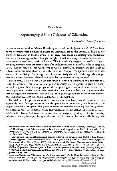 (PDF) “Ergänzungsspiel in the Epigrams of Callimachus”, A & A 41 (1995) 115-131