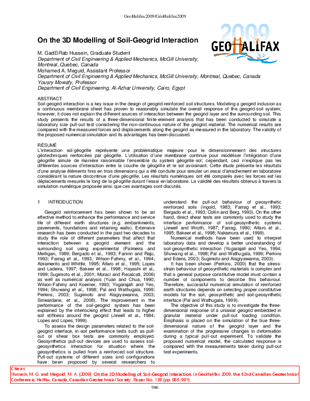 (PDF) On the 3D Modelling of Soil-Geogrid Interaction