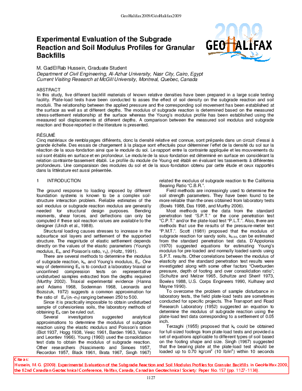 (PDF) Experimental Evaluation of the Subgrade Reaction and Soil Modulus ...