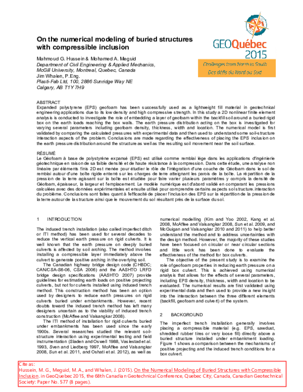 Pdf On The Numerical Modeling Of Buried Structures With Compressible Inclusion