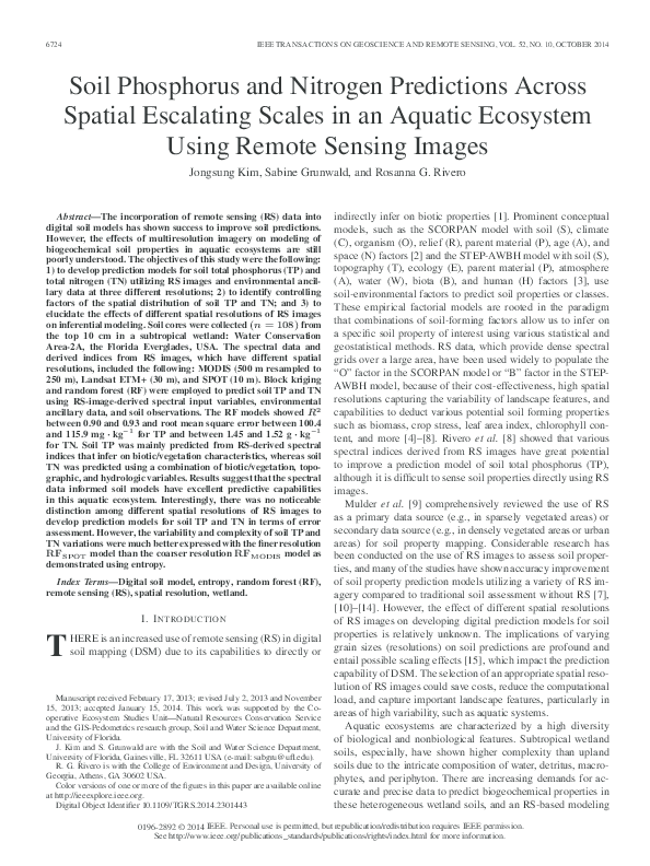 (PDF) Soil Phosphorus and Nitrogen Predictions Across Spatial Escalating Scales in an Aquatic ...